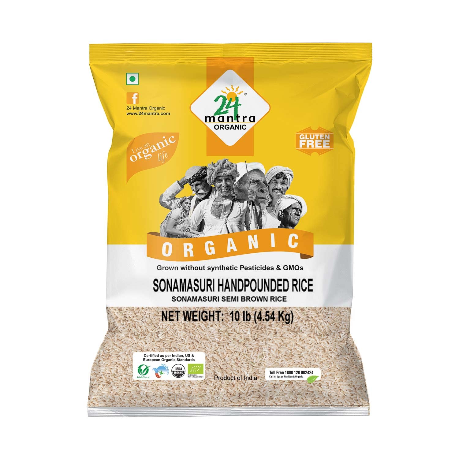 Sonamasuri Hand-Pounded Rice, Medium-Grain Aromatic Semi-Brown Rice, O – Pure Organify