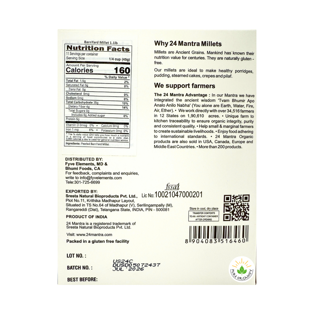 Pearled Barnyard Millet, Sanwa Grain, Whole Grain, 24 Mantra – Pure ...